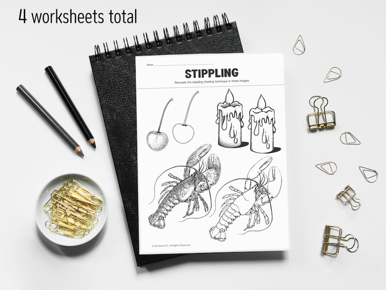 Ink Shading Drawing Worksheets to Practice Stippling, Hatching, and ...
