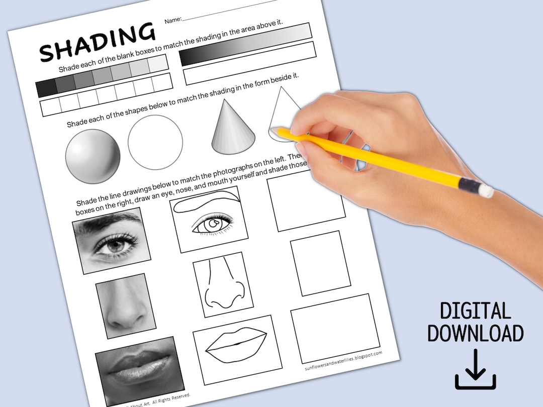 Shading Practice Handout for Portraits - Gradation Exercises With Value Scale and Facial Feature ...
