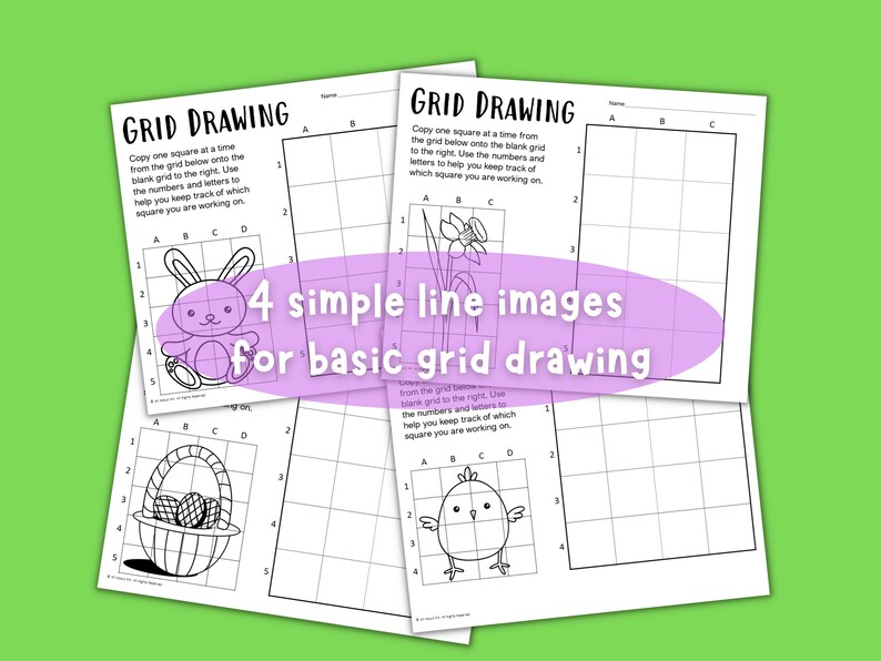 Easter Grid Drawing Worksheets - Bunnies, Chicks, Eggs - Grid Method ...