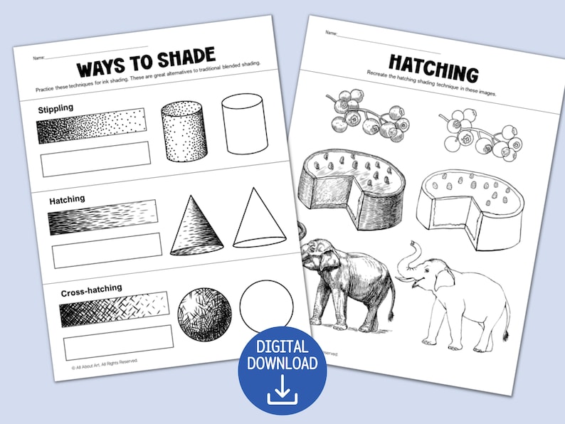 Ink Shading Drawing Worksheets to Practice Stippling, Hatching, and ...