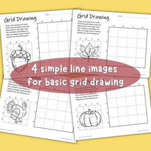 Autumn Grid Drawing Worksheets - Digital Download Fall Thanksgiving Art ...