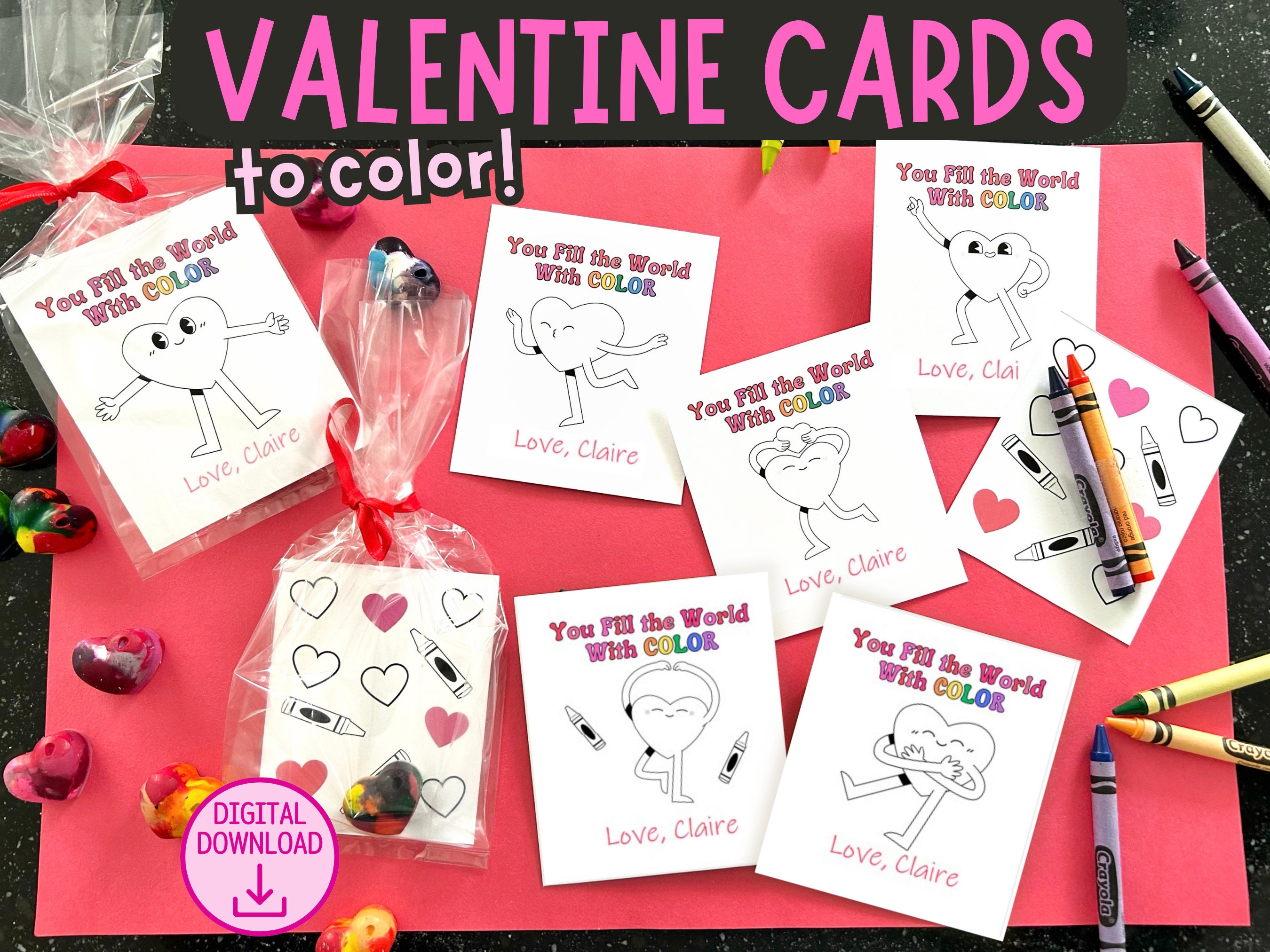 Crayon Valentine Printable Gift Tag - Retro Valentine Cards for Heart ...