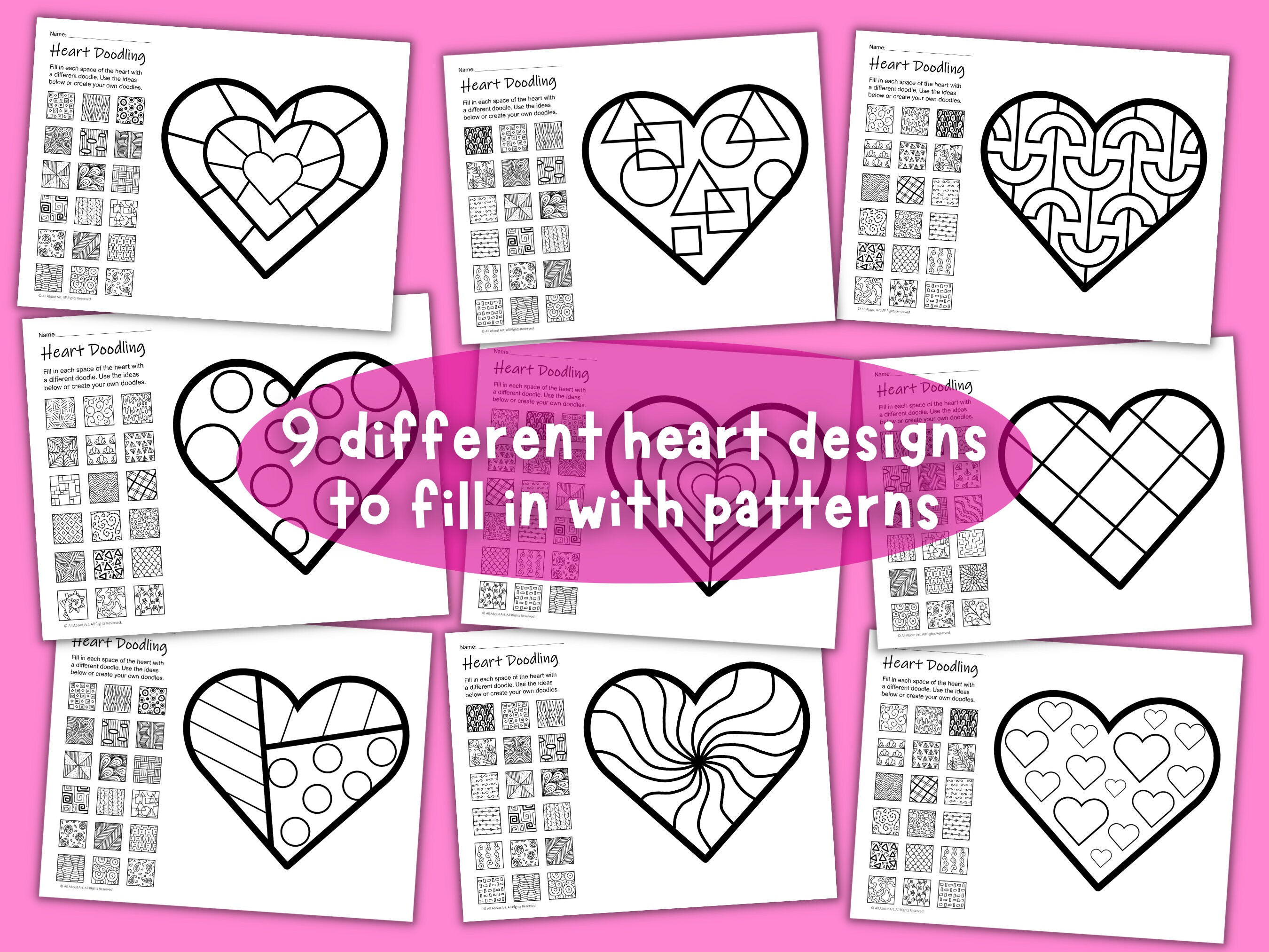 Heart Doodle Zentangle Drawing - Patterns and Art Designs Worksheets ...