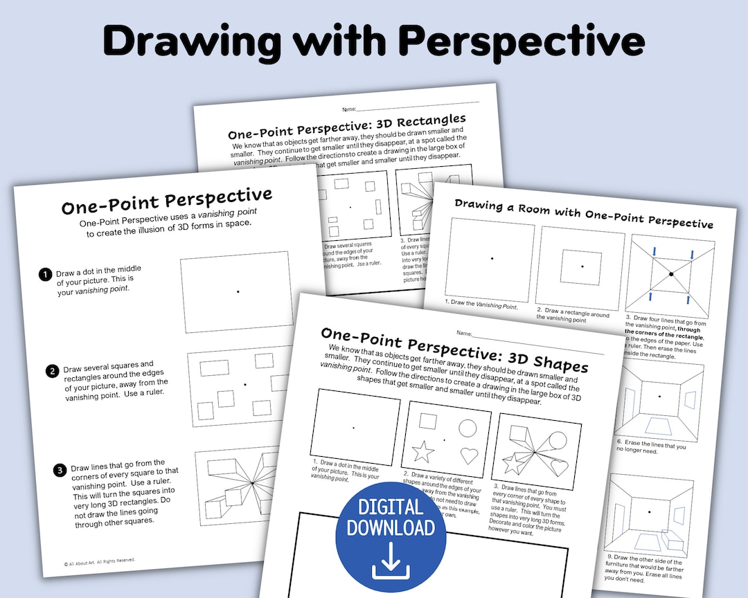 One Point Perspective Drawing Tutorial Printable Worksheets - Etsy
