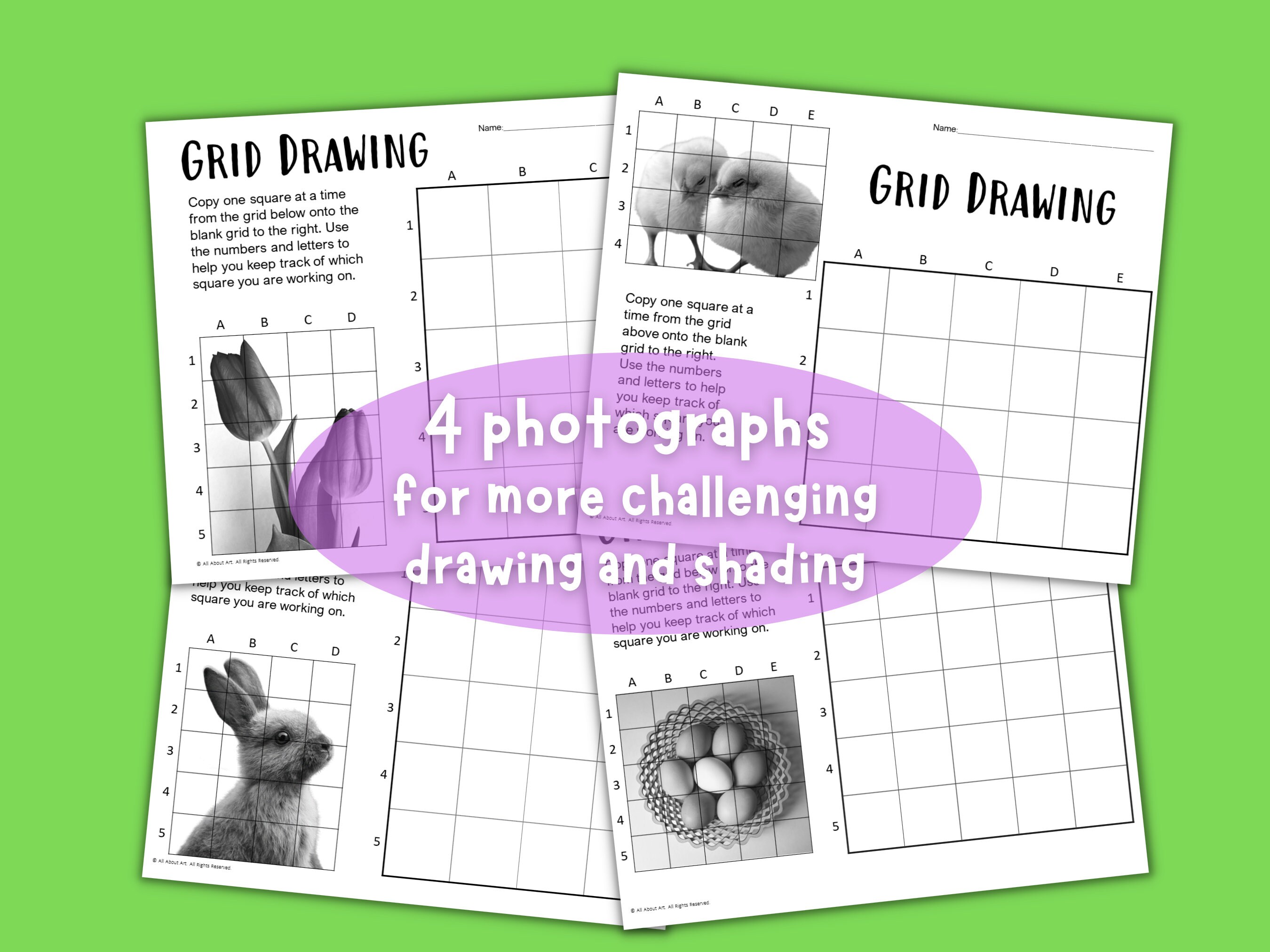 Easter Grid Drawing Worksheets Bunnies, Chicks, Eggs Grid Method Art ...