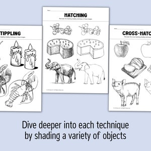 Ink Shading Drawing Worksheets to Practice Stippling, Hatching, and ...