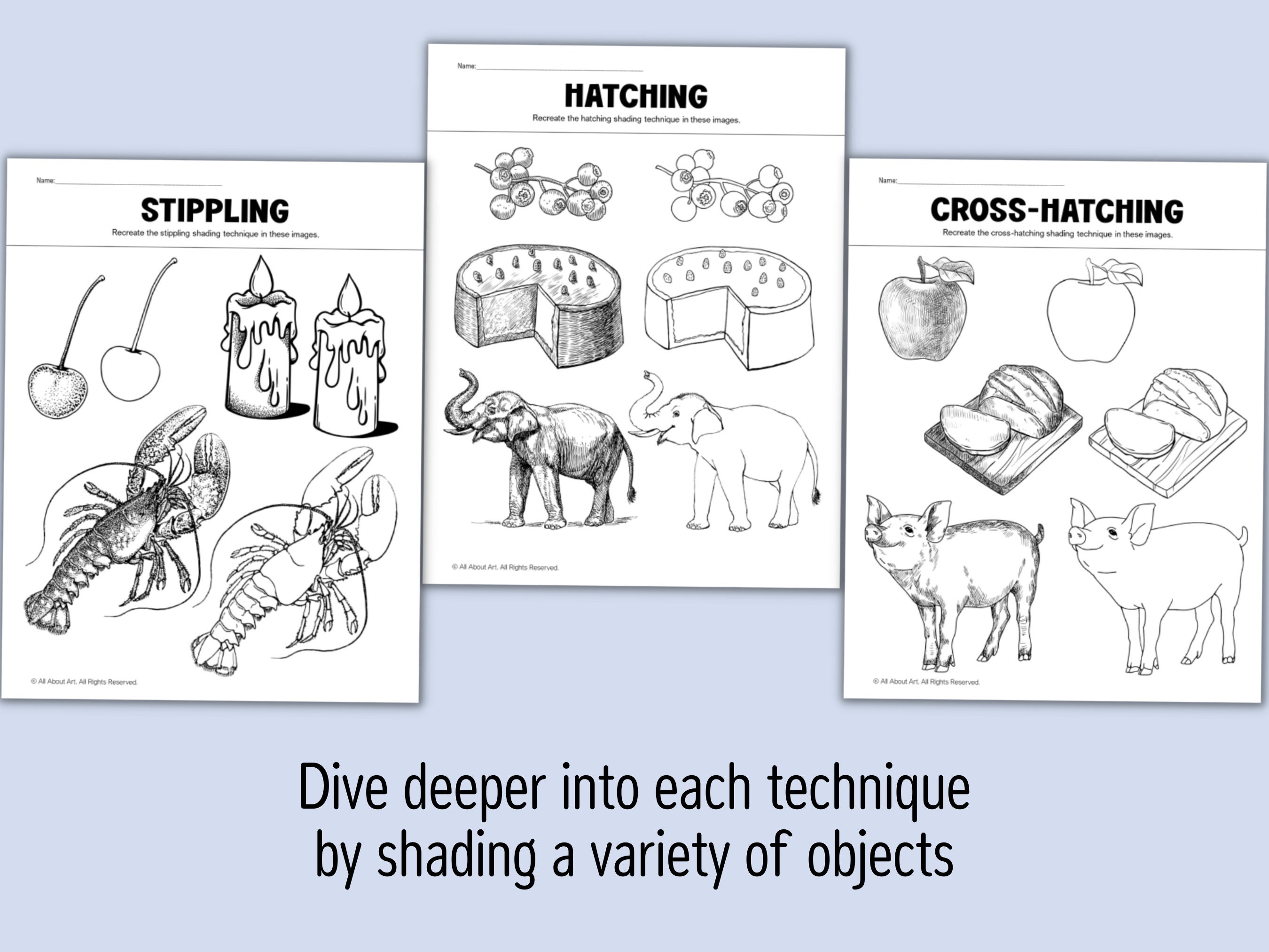 Ink Shading Drawing Worksheets to Practice Stippling, Hatching, and ...