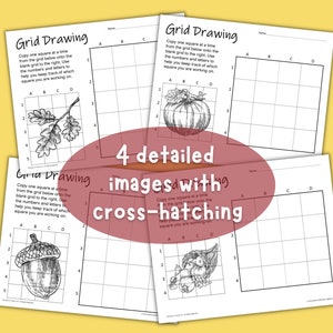 Autumn Grid Drawing Worksheets - Digital Download Fall Thanksgiving Art ...