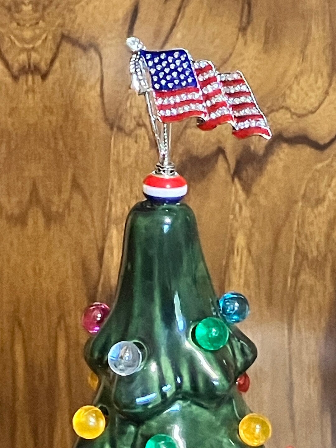 U.S. Flag, Silver-tone & Rhinestone Tree (1/8" Stem) Topper for Ceramic ...