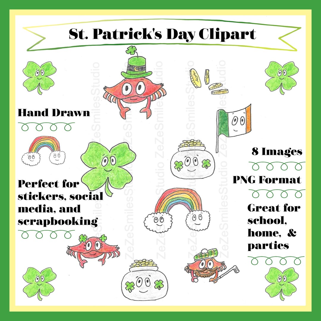St. Patrick's Day Clipart, Rainbow, Leprechaun, Green, Shamrock, Four ...