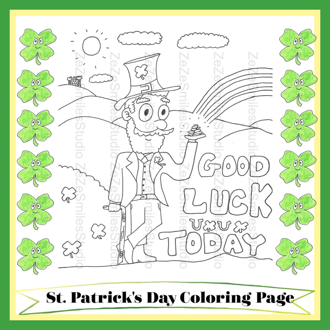 St Patricks Day Coloring Page, Leprechaun, Shamrock, Adult Coloring ...