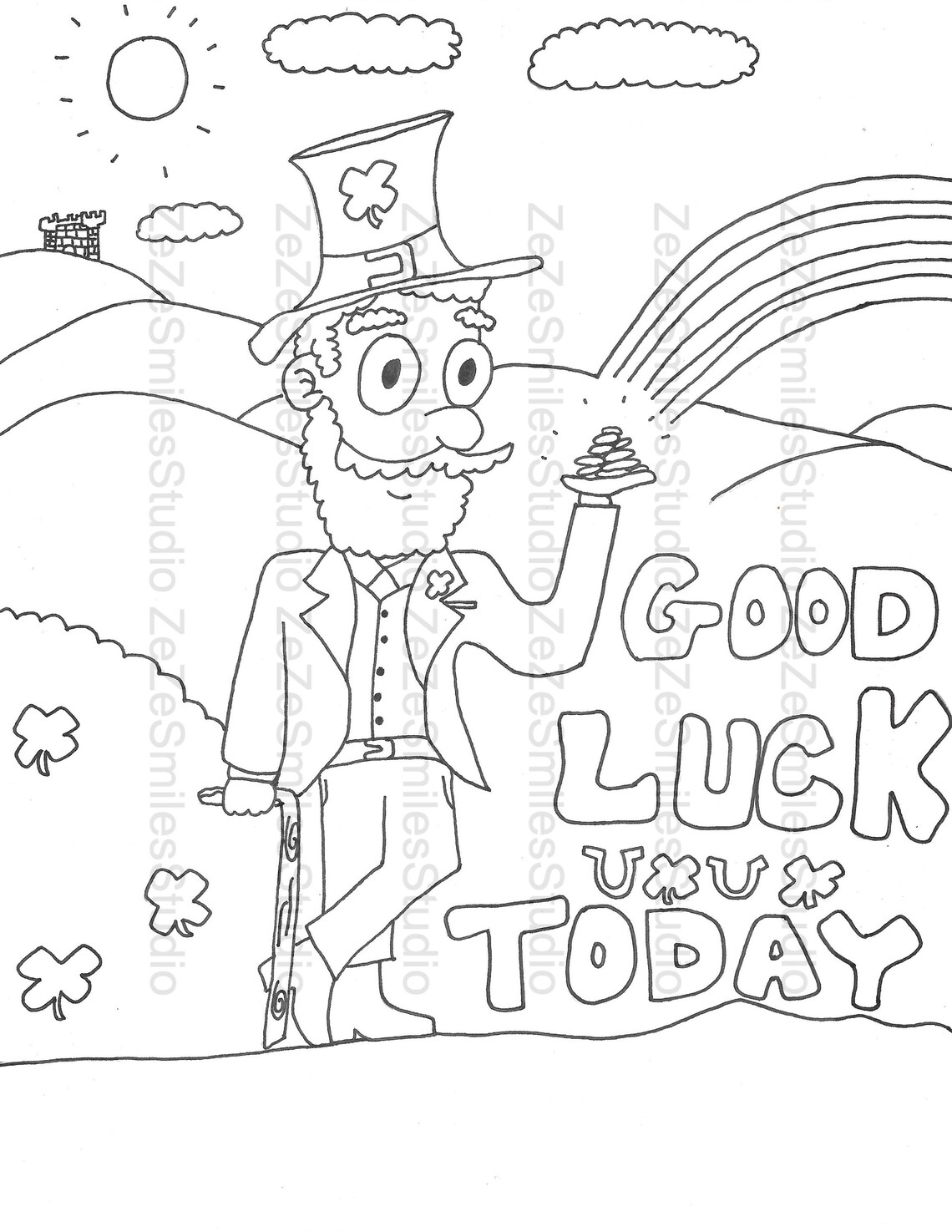 St Patricks Day Coloring Page, Leprechaun, Shamrock, Adult Coloring ...