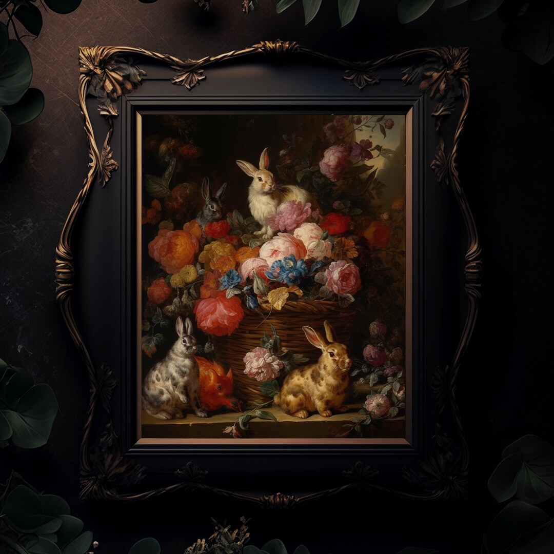 Rabbits and Flowers | Rabbit Painting | Oil Painting | Wall Art | Matte ...