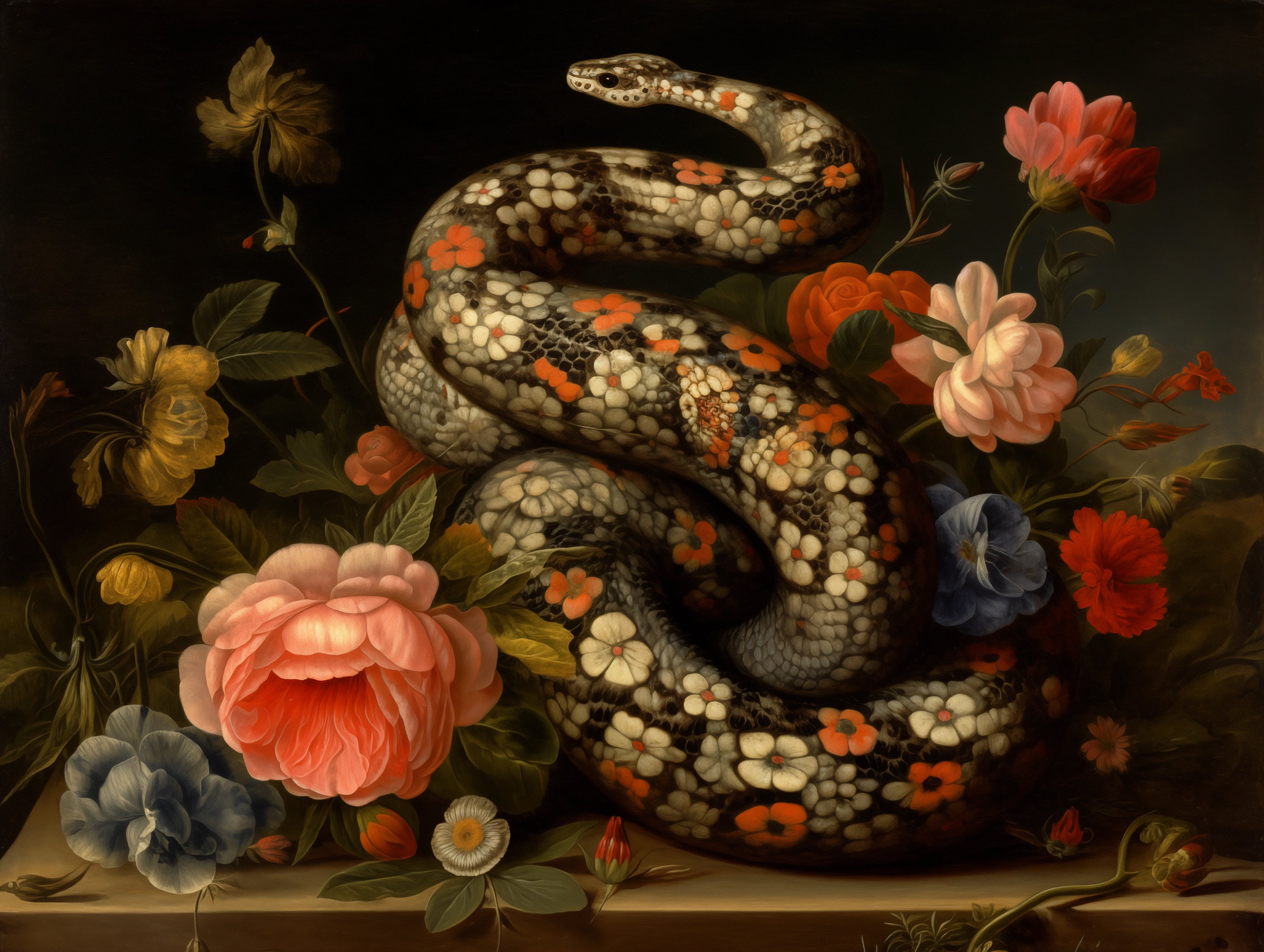 Snake and Floral | Snake Painting | Oil Painting | Wall Art | Matte ...