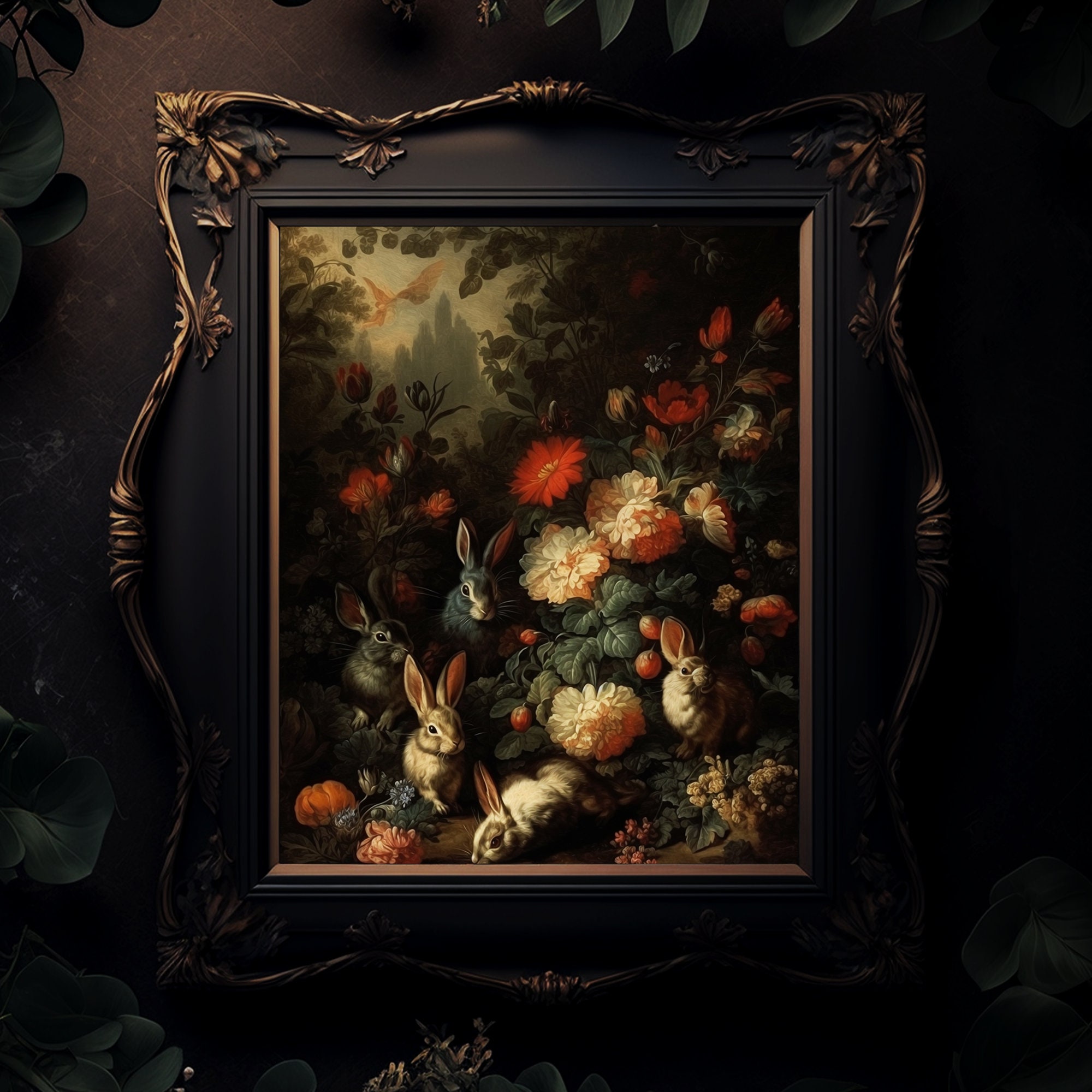 Rabbits in the Garden Rabbit Painting Oil Painting Wall Art Matte Print ...