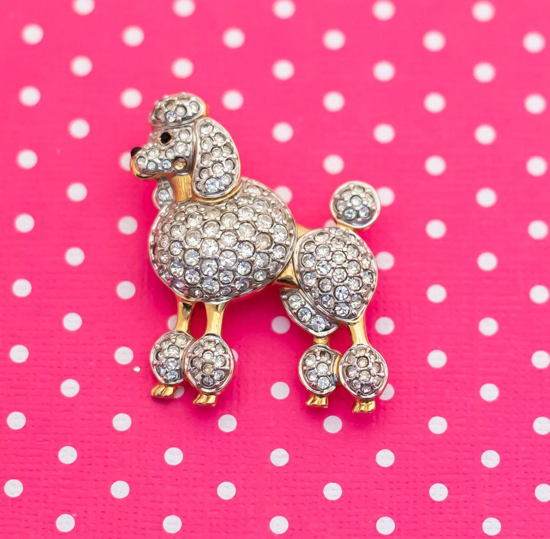 Vintage Rhinestone Poodle Gold Tone Brooch P5 - Etsy