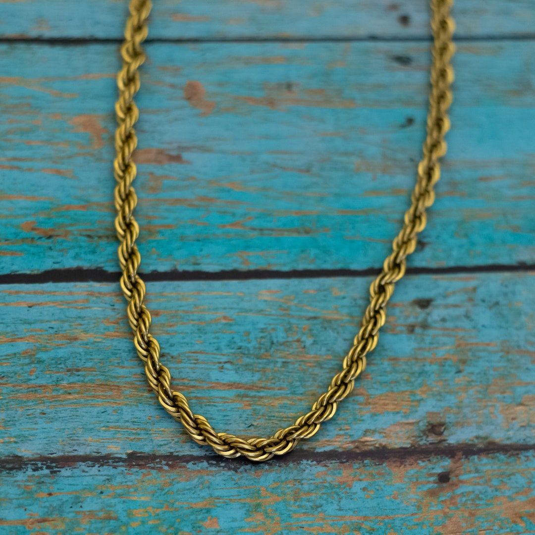 18 Inch, Vintage Rope Chain Links Gold Tone Chain Necklace by Crown ...