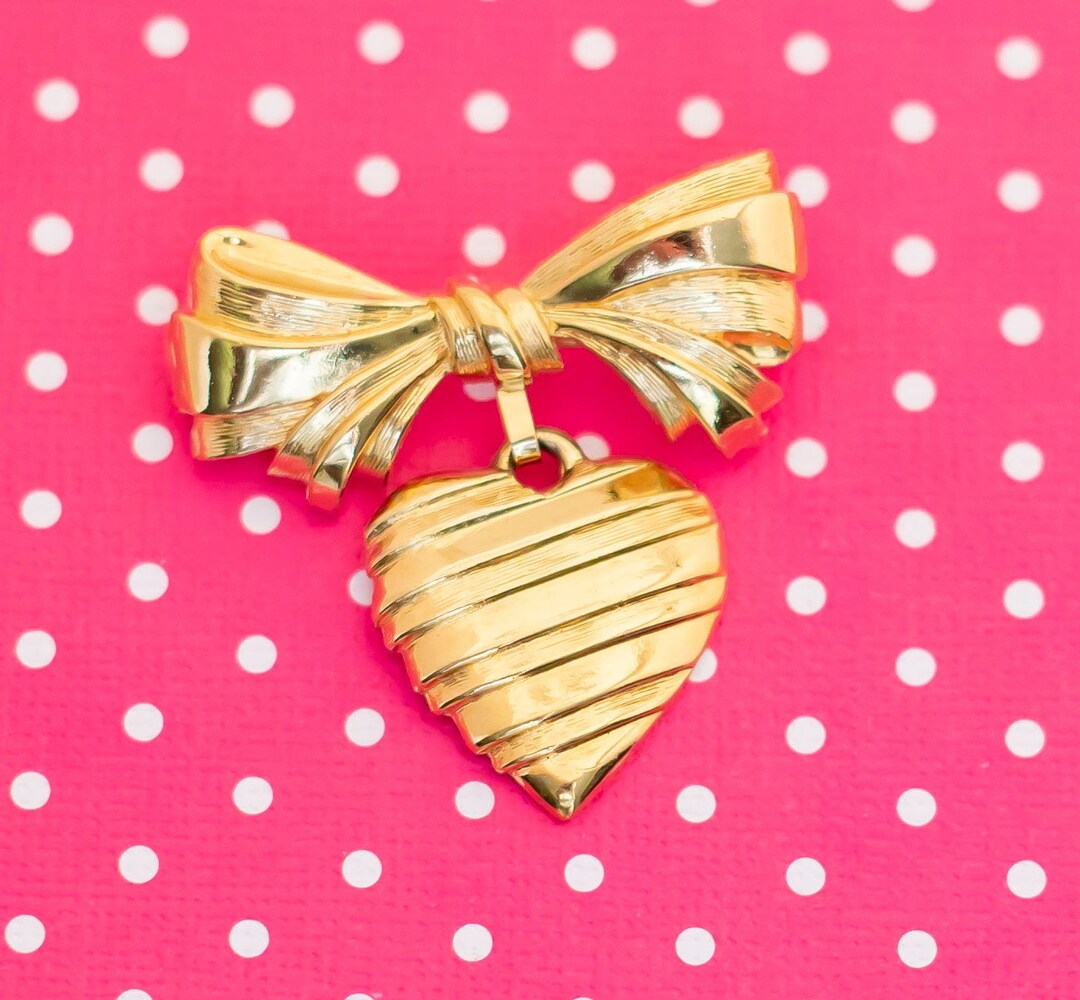 Broche vintage Ribbon Heart Gold Tone P1 - Etsy France