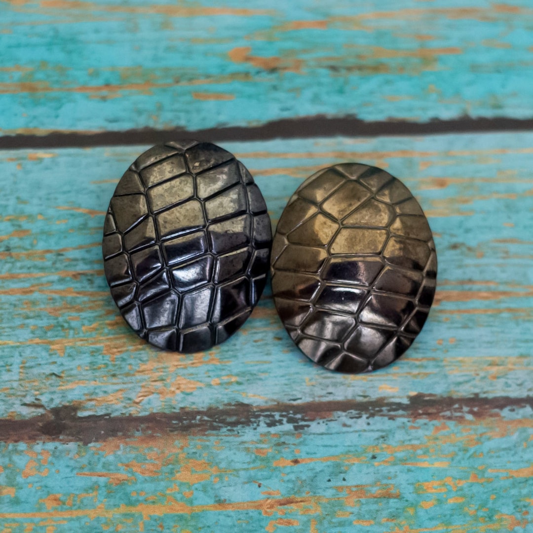 Vintage Round Oval Snake Scale Pattern Abstract Stud Earrings - Etsy