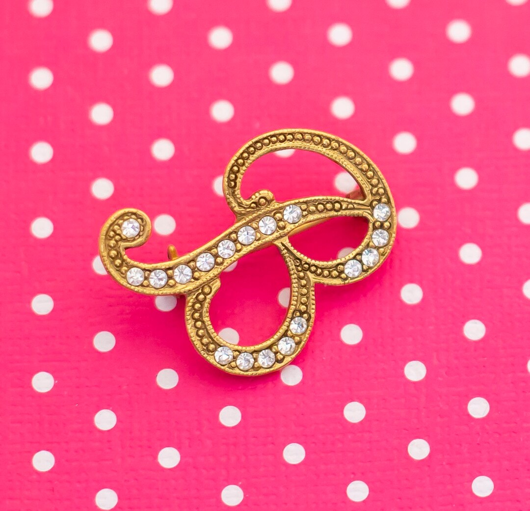 Vintage Golden Cursive Letter B Rhinestone Brooch - P8 - Etsy