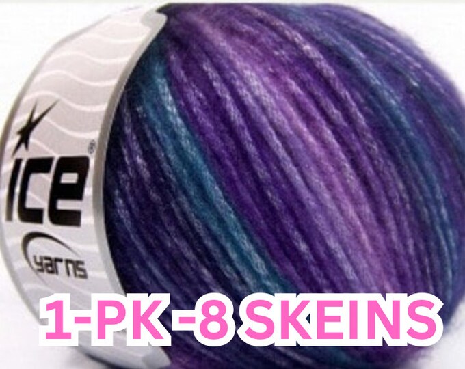 8 Pk Ice Yarns Picasso Purple -50gr per Skein, 125yd per Skein, 8 ...