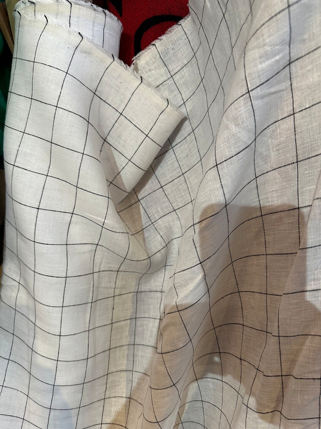 Light Weight 100% Linen Window Pane Check White With Black Stripe - Etsy