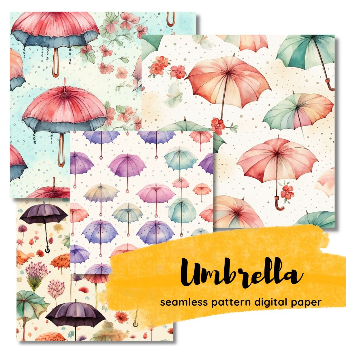 Umbrella Seamless Pattern Digital Paper, Rain Paper - Etsy