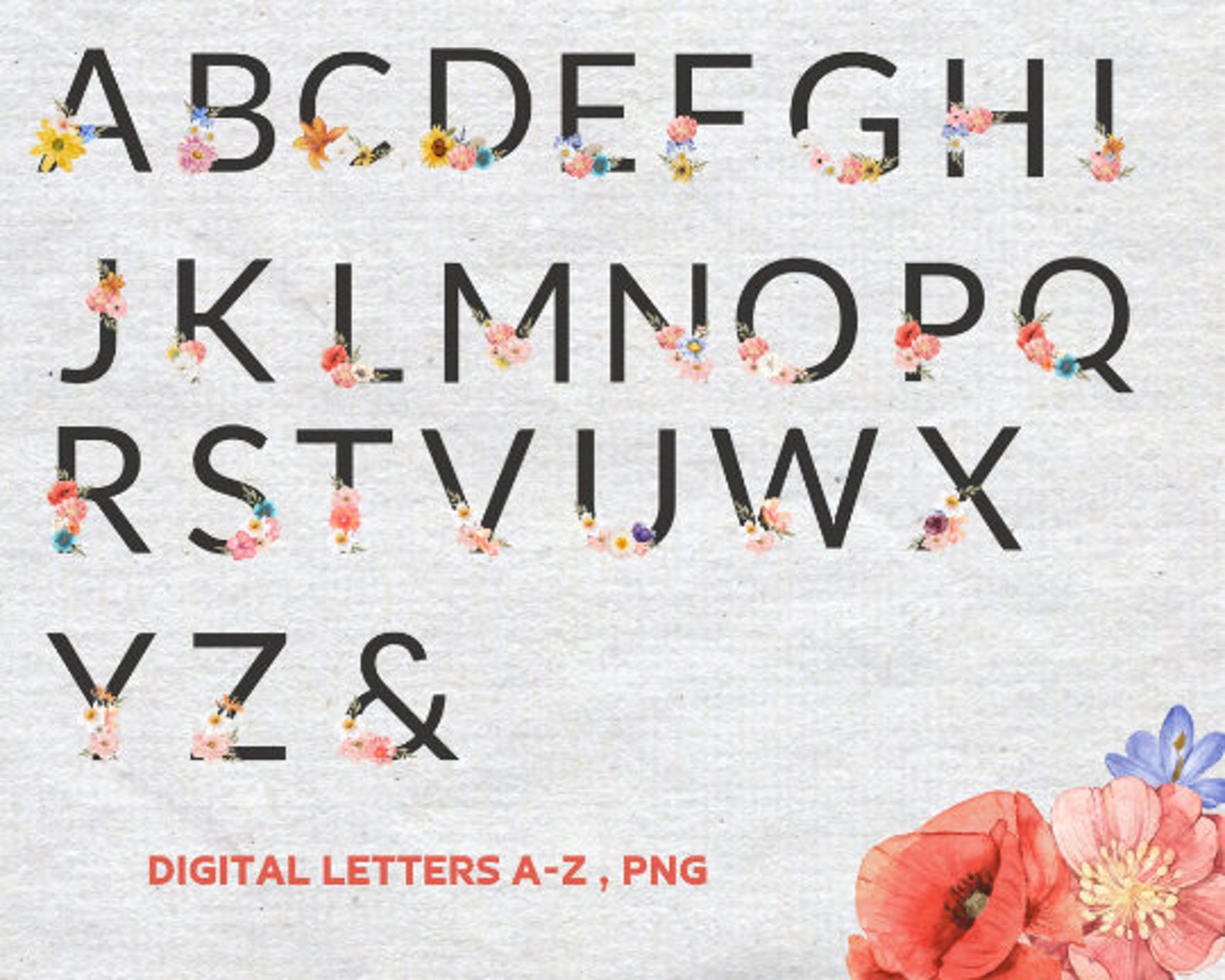 Watercolor Floral Alphabet, Floral Alphabet, Floral Letter, Alphabet ...