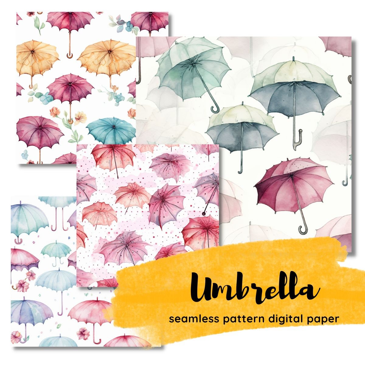 Umbrella Seamless Pattern Digital Paper, Rain Paper - Etsy