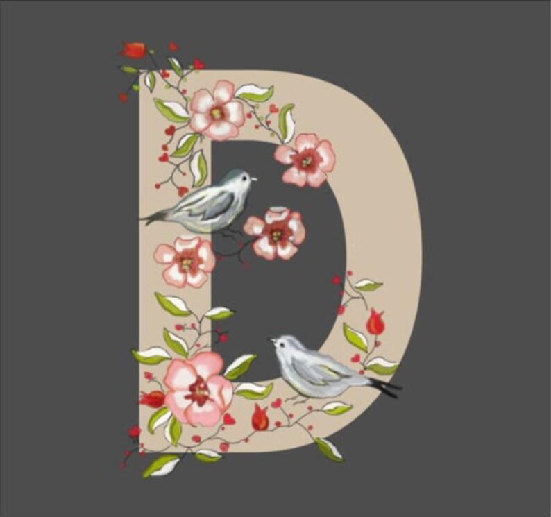 Romantic Alphabet,flowers and Birds Alphabet Png,handmade Letters ...