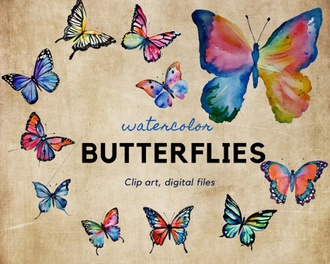Butterflies Watercolor Digital Files, Butterflies Clip Art, PNG ...