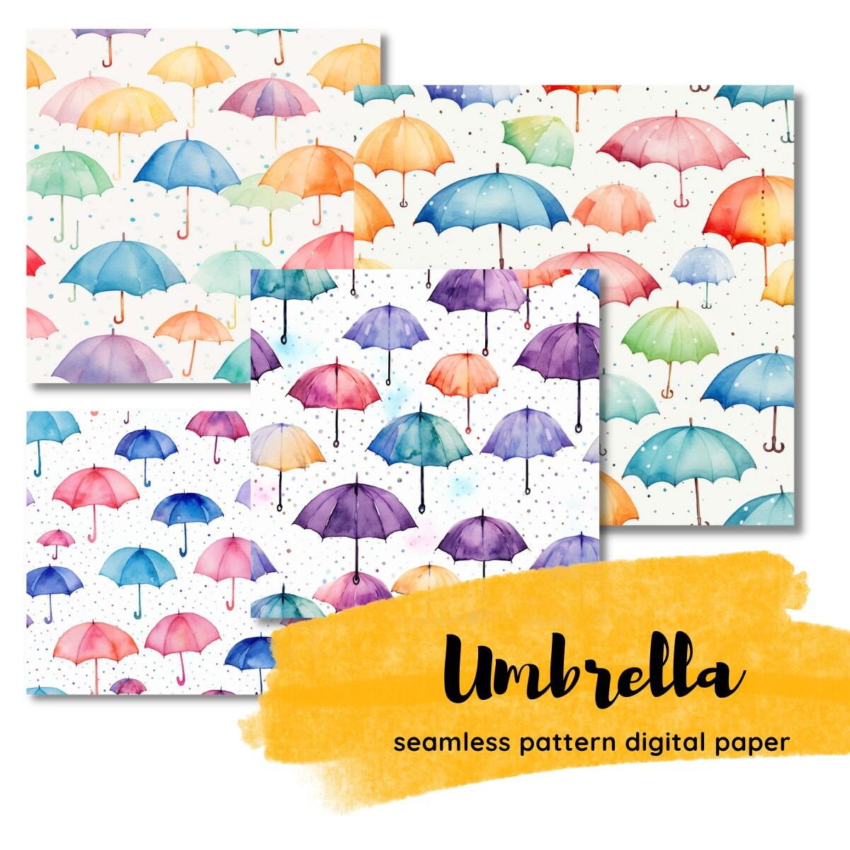 Umbrella Seamless Pattern Digital Paper, Rain Paper - Etsy