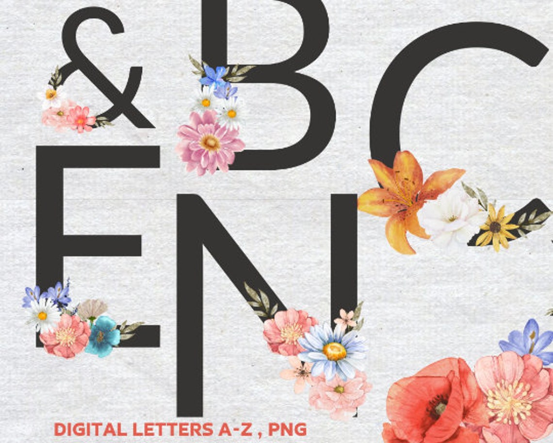 Watercolor Floral Alphabet, Floral Alphabet, Floral Letter, Alphabet ...