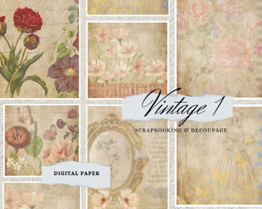 Vintage Floral Digital Paper Pack, Scrapbooking, Decoupage (JPG Files ...