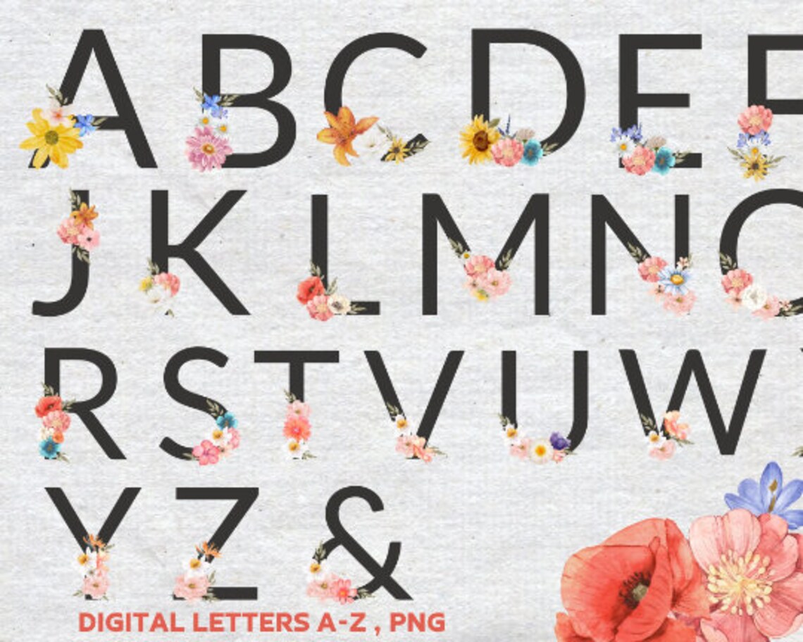 Watercolor Floral Alphabet, Floral Alphabet, Floral Letter, Alphabet ...