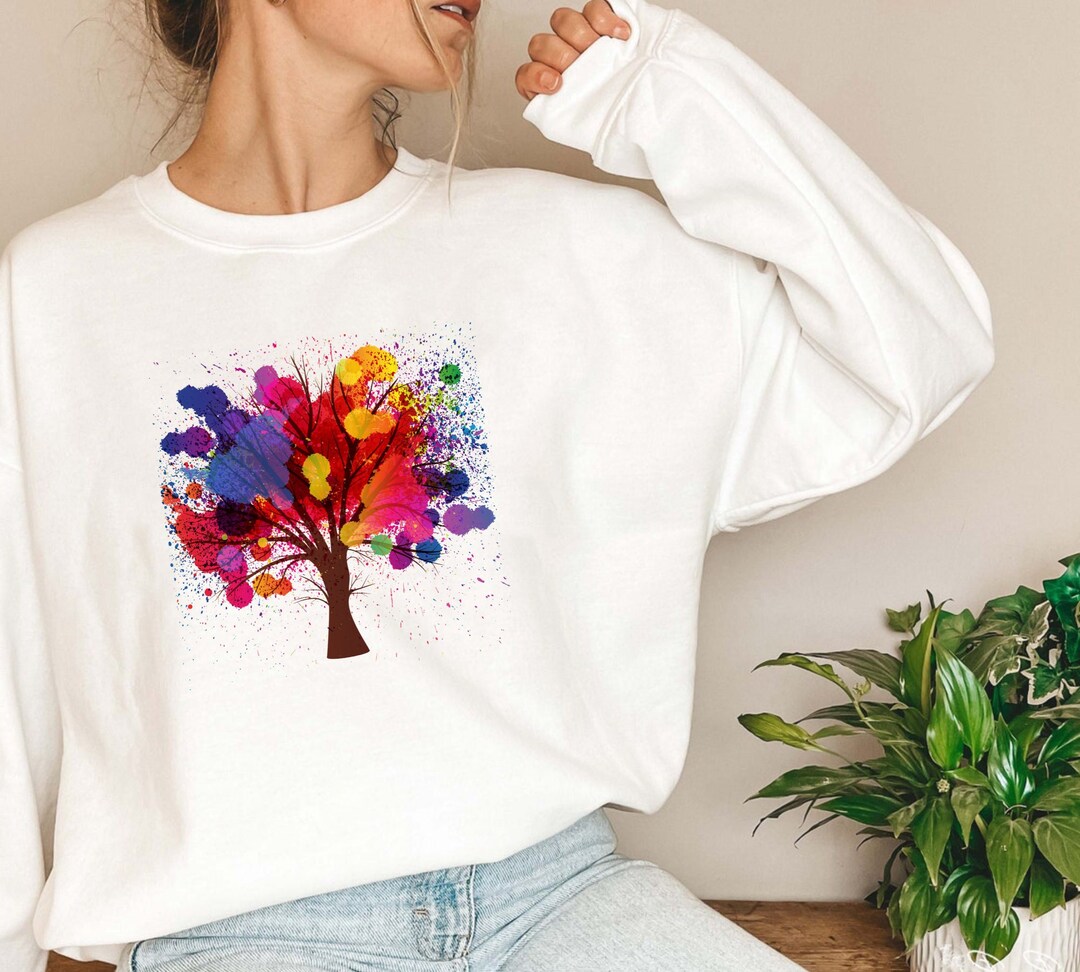 Watercolor Tree Sweatshirt, Nature Lover Sweatshirt, Colorful Tree ...