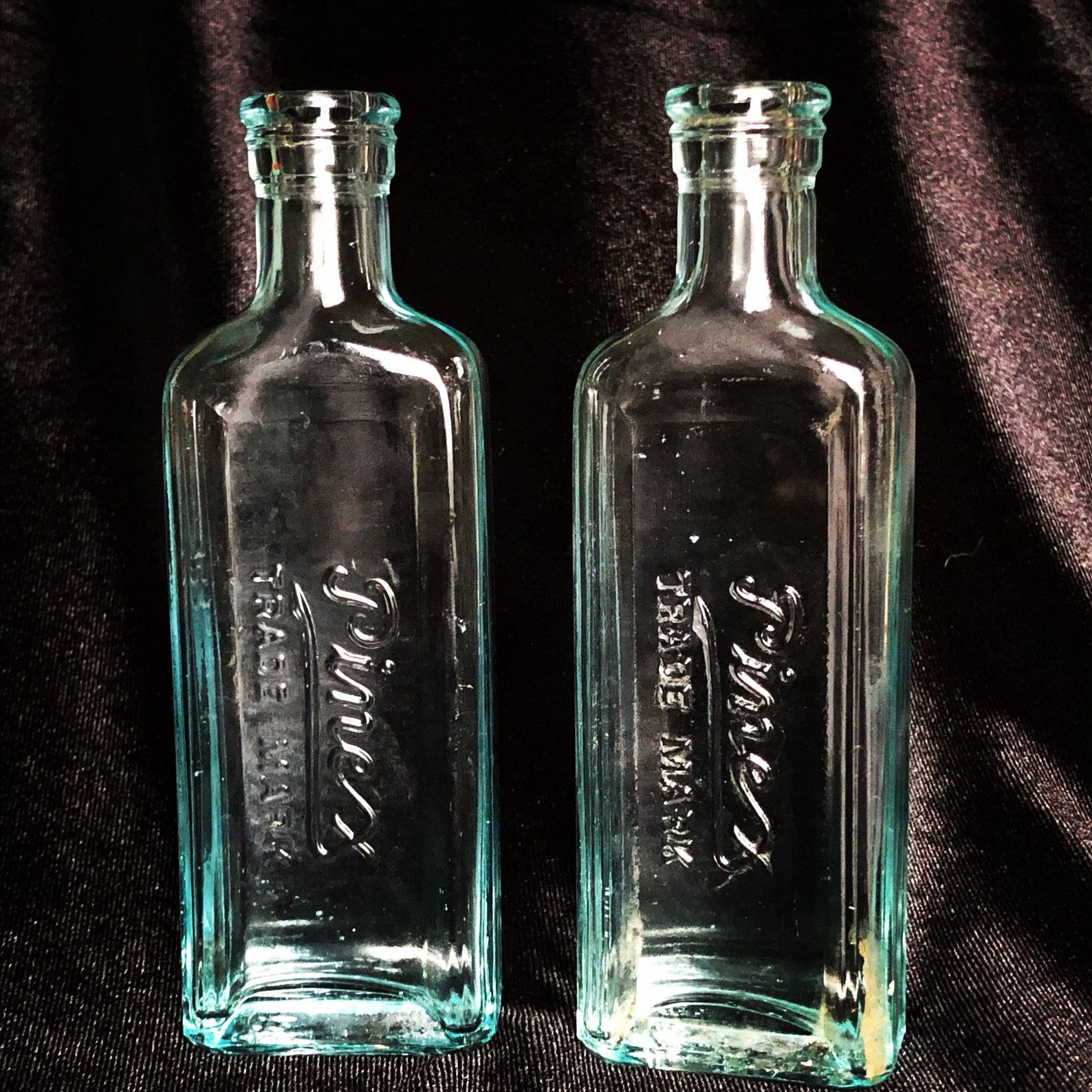 Pair of Vintage Embossed Aqua Pinex Cough Syrup Medicine Pharmacy ...