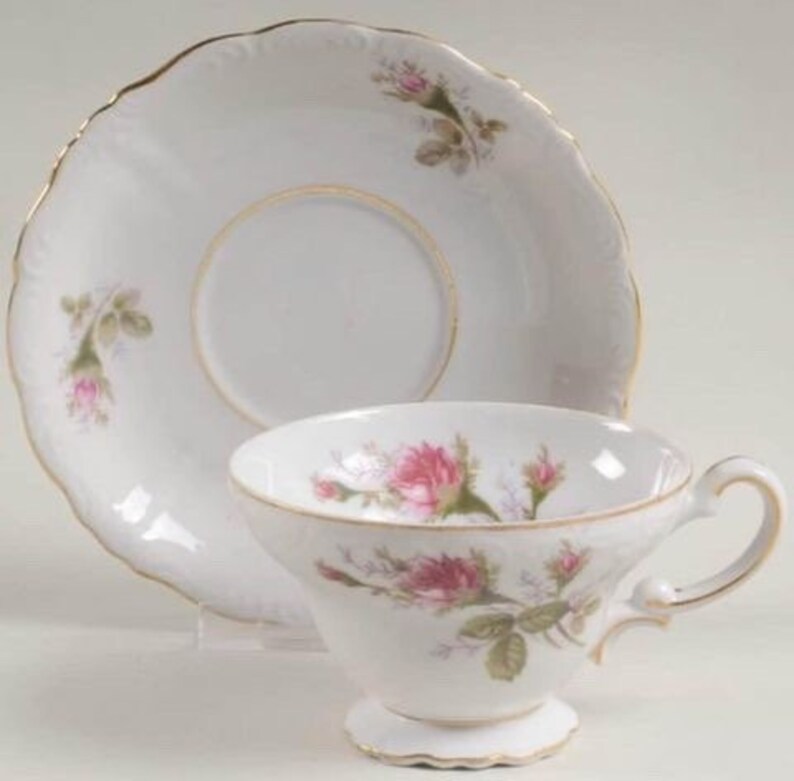 Footed Moss Rose by Royal Sealy Bone China With Canbage Rose Buds and ...