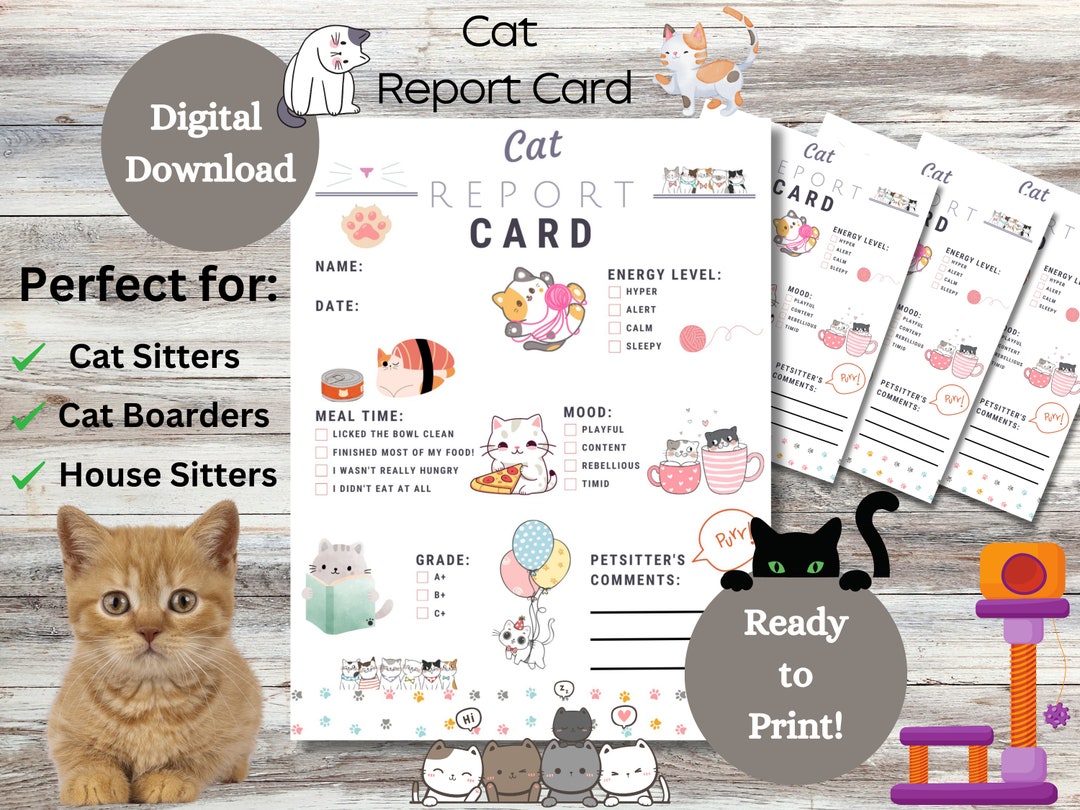 Buy Cat Report Card Template, Instant Download Pet Report Card, Kitten ...