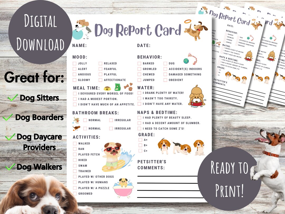 Buy Dog Report Card Template, Instant Download Puppy Report Card, Dog ...