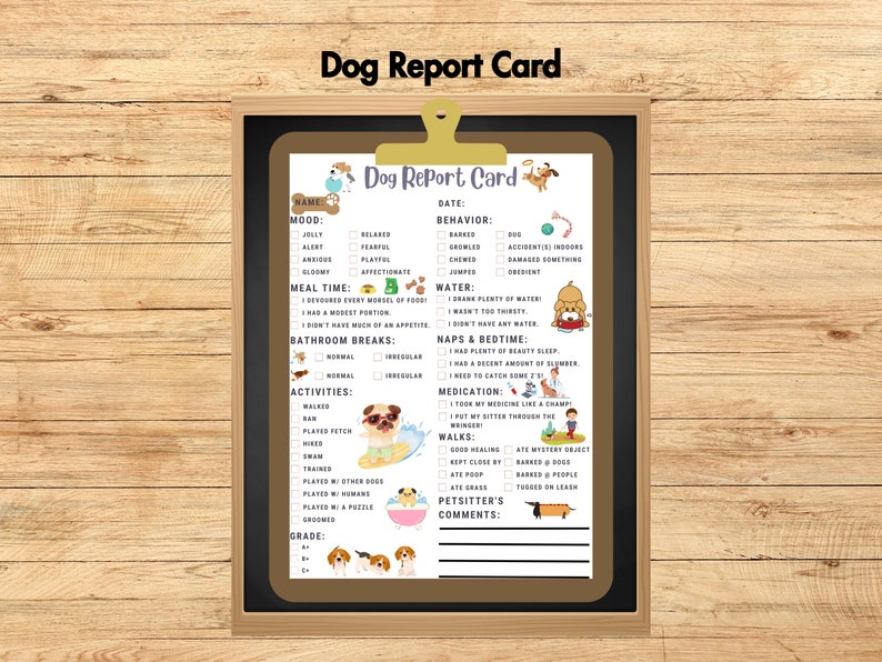 Dog Report Card Template, Instant Download Puppy Report Card, Dog ...