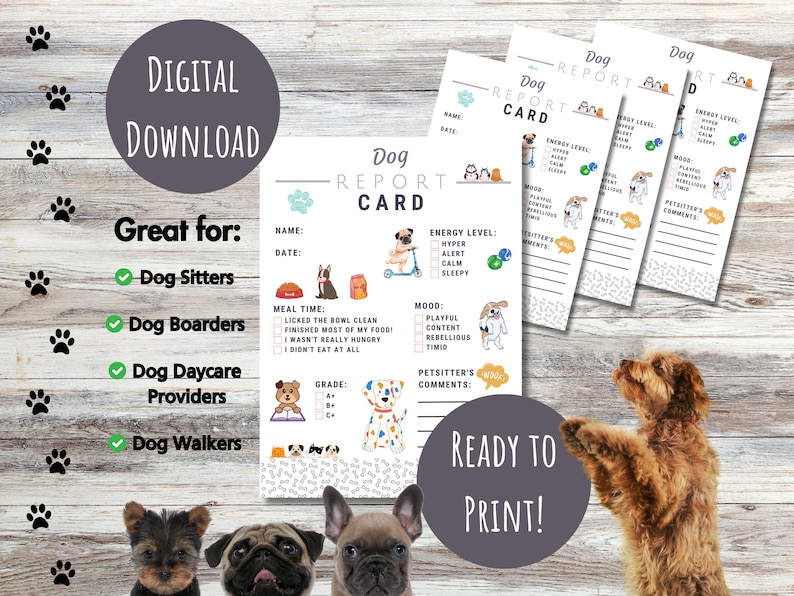 Dog Report Card Template, Instant Download Pet Report Card, Dog Walking ...