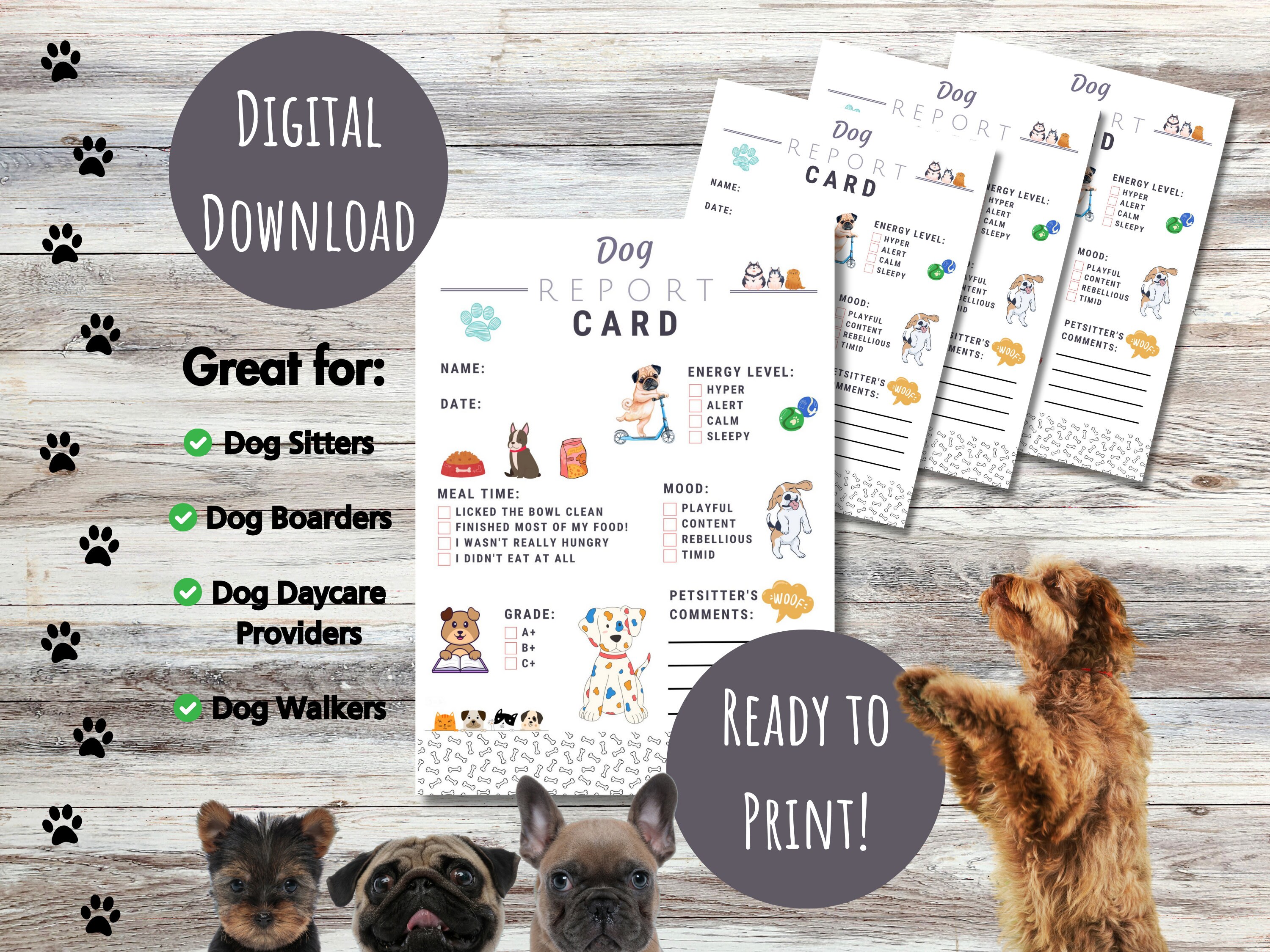 Dog Report Card Template, Instant Download Pet Report Card, Dog Walking ...
