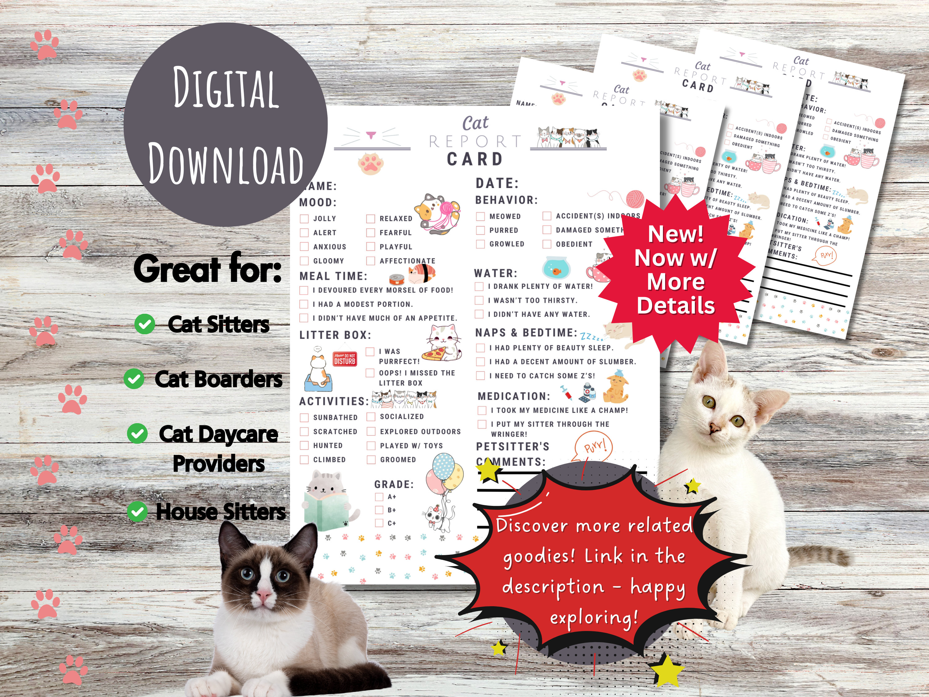 Cat Report Card Template: Pet Sitter Grooming Form (digital Download ...