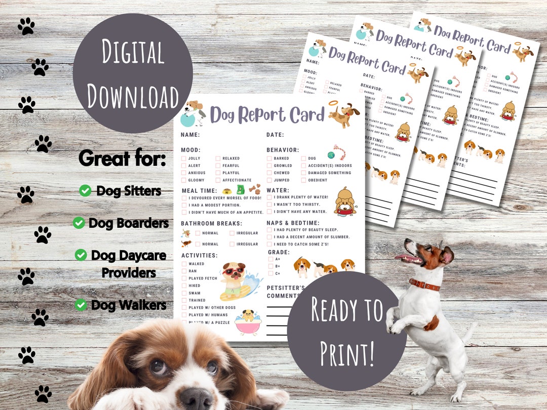 Dog Report Card Template: Pet Sitter & Daycare Form (digital Download ...