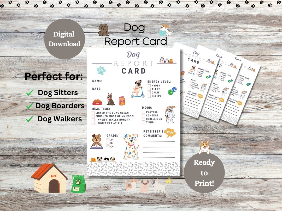 Dog Report Card Template Instant Download Pet Report Card - Etsy
