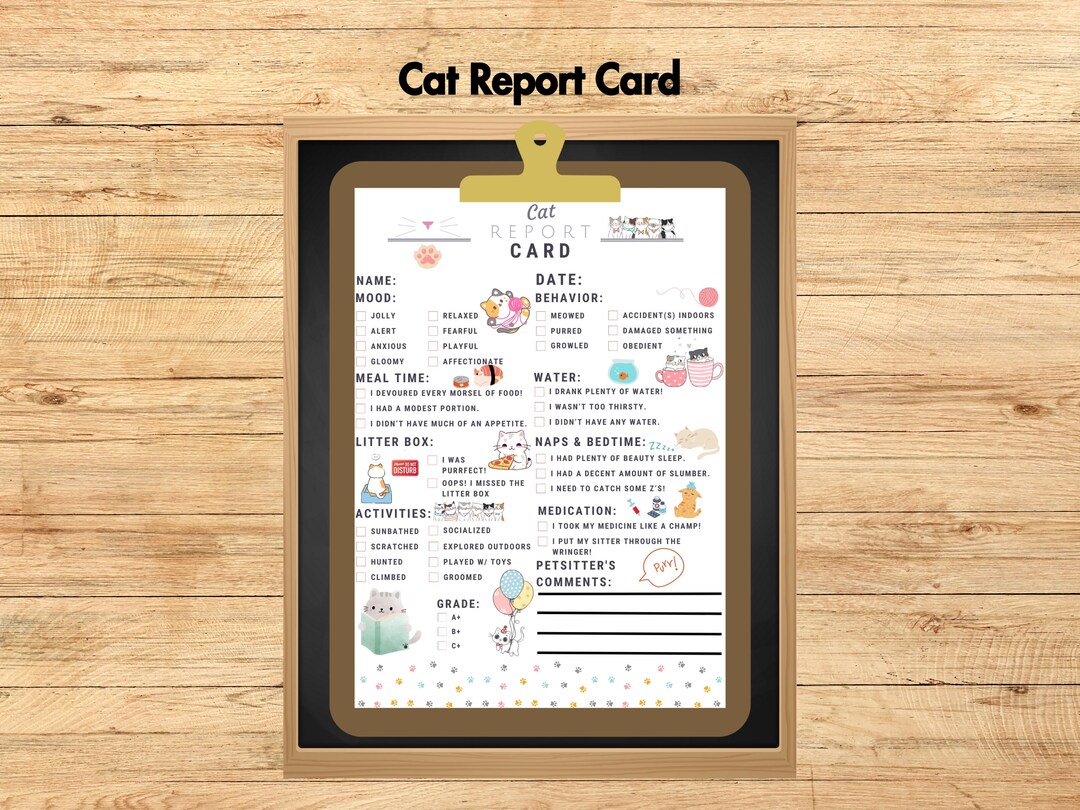 Cat Report Card Template: Pet Sitter Grooming Form (digital Download ...