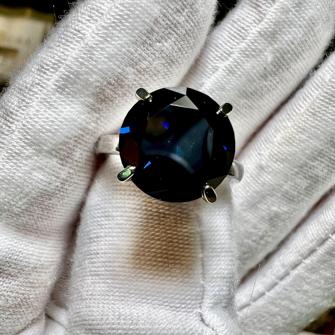 Certified 5CT Round Brilliant Cut Midnight Blue Moissanite Engagement ...