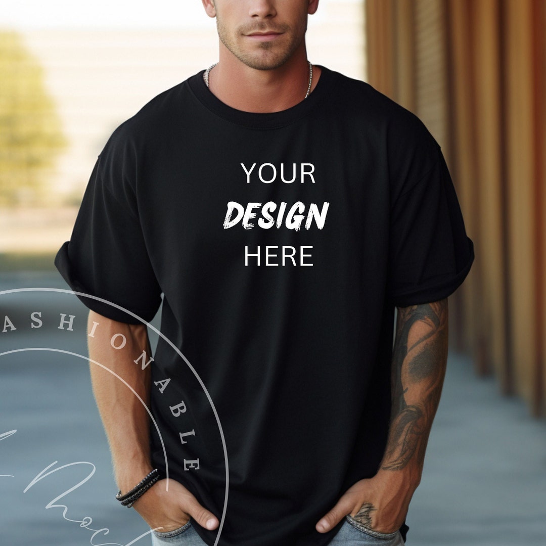 Black Gildan 5000 Mockup Male Model Mockup Mens Mockup Male Blonde ...