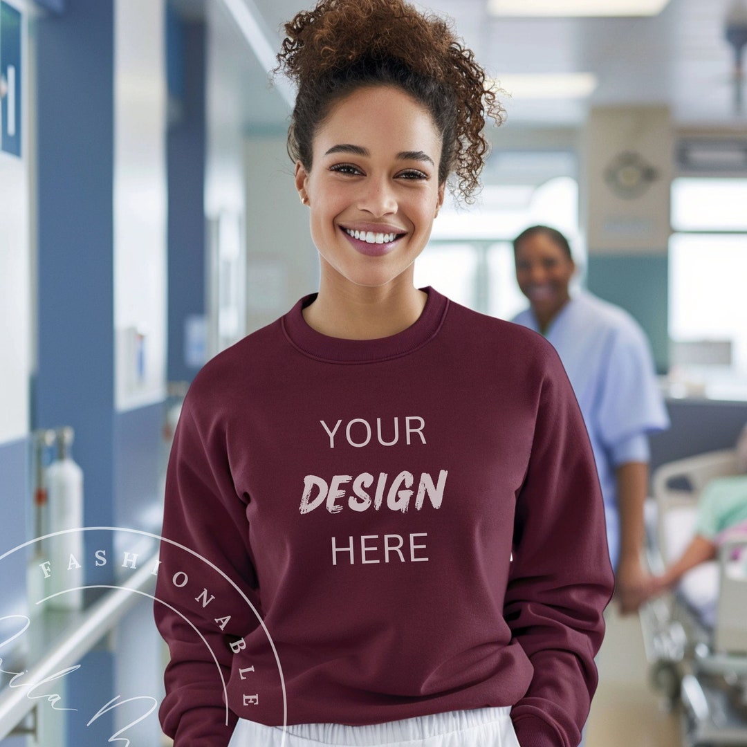 Nurse Mockup Maroon JERZEES 562MR Crew Sweatshirt Mockup Maroon Doctor ...